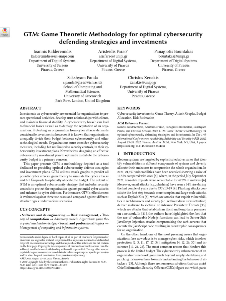 GTM - Game Theoretic Methodology For Optimal Cybersecurity | PDF ...