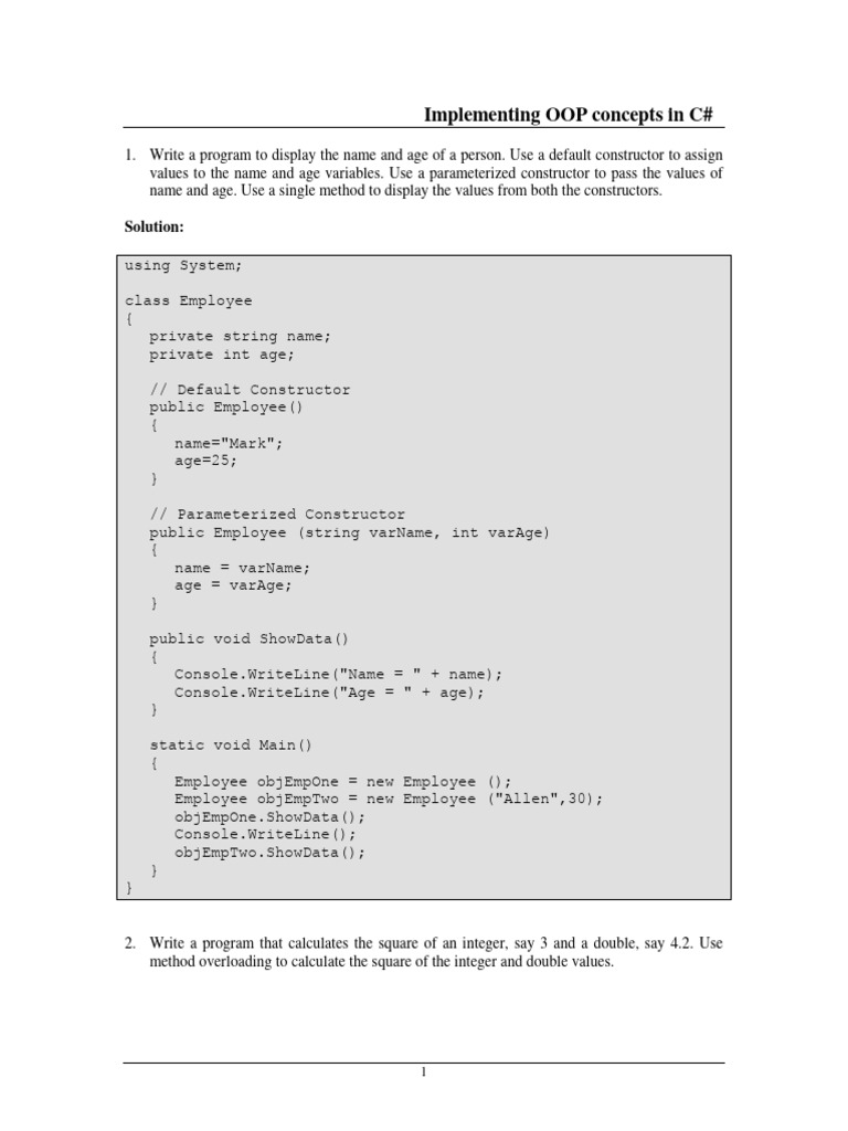 OOP Concepts Implementation in C# | PDF | Inheritance (Object Oriented Programming ...