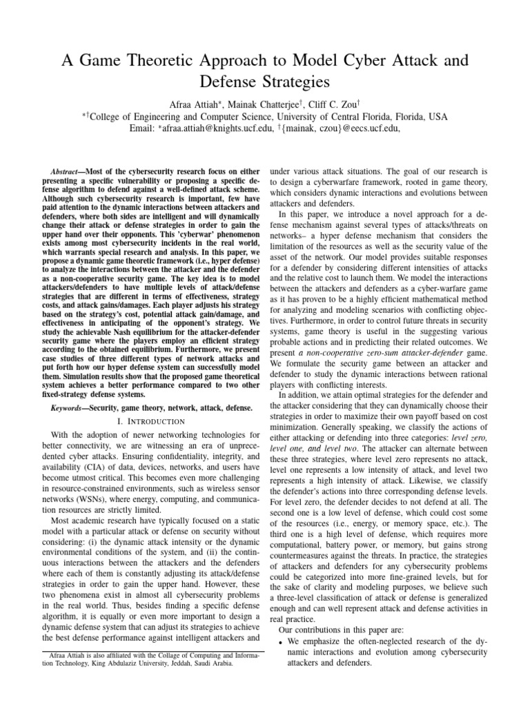 Cybersecurity Game Theory Analysis | PDF | Game Theory | Computer Security