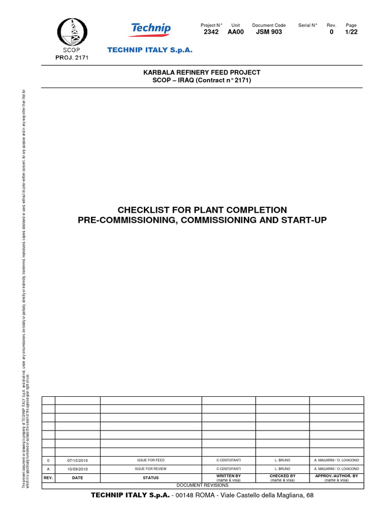 2342-Aa00-Jsm-903 - 0 - Checklist For Plant Completion Pre ...