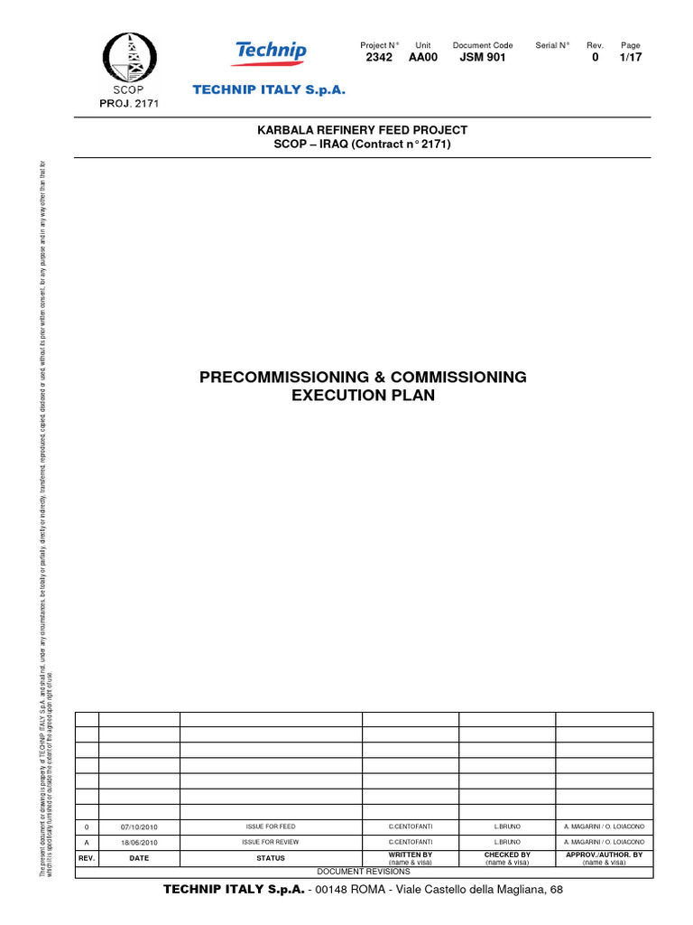 2342-AA00-JSM-901_0_PRECOMMISSIONING & COMMISSIONING EXECUTION PLAN | PDF