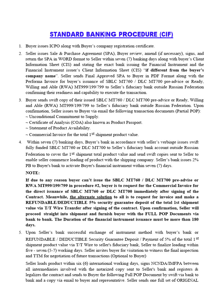STANDARD BANKING PROCEDURE For CIF | PDF | Letter Of Credit | Sales