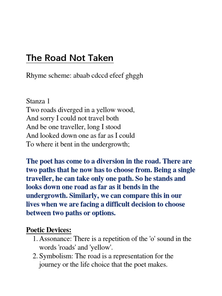 The Road Not Taken: Poetic Devices | PDF | Poetry | Poetic Devices