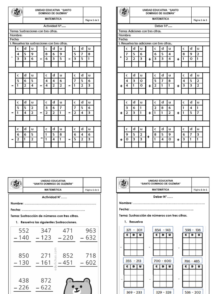 Adición y Sustracción de Tres Cifras | PDF | Matemáticas | Aritmética