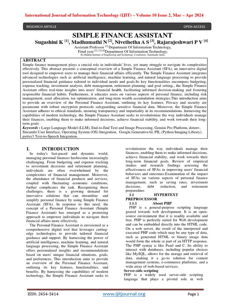 (IJIT-V10I2P1) :sugashini K, Madhumathi N, Nivethetha A S ...