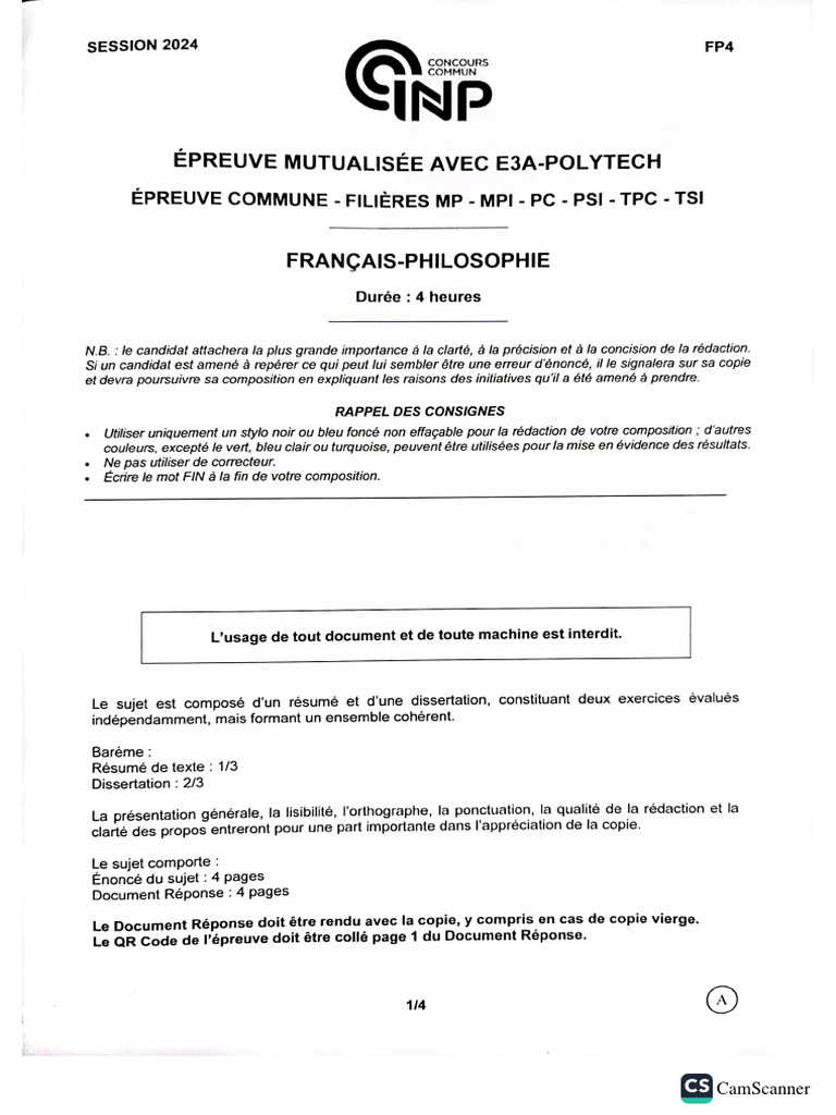 Ccinp Francais 2024 | PDF