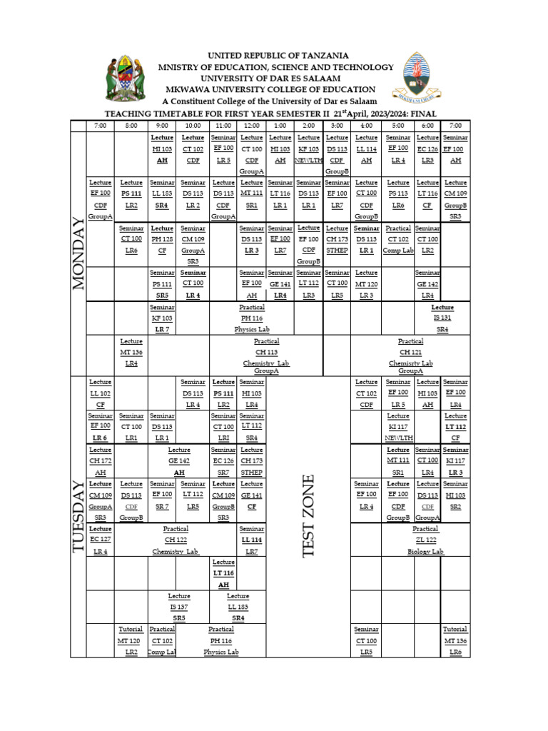 Teaching Timetable SEM II 2023-2024 UG FINAL | PDF | Teaching | Academia
