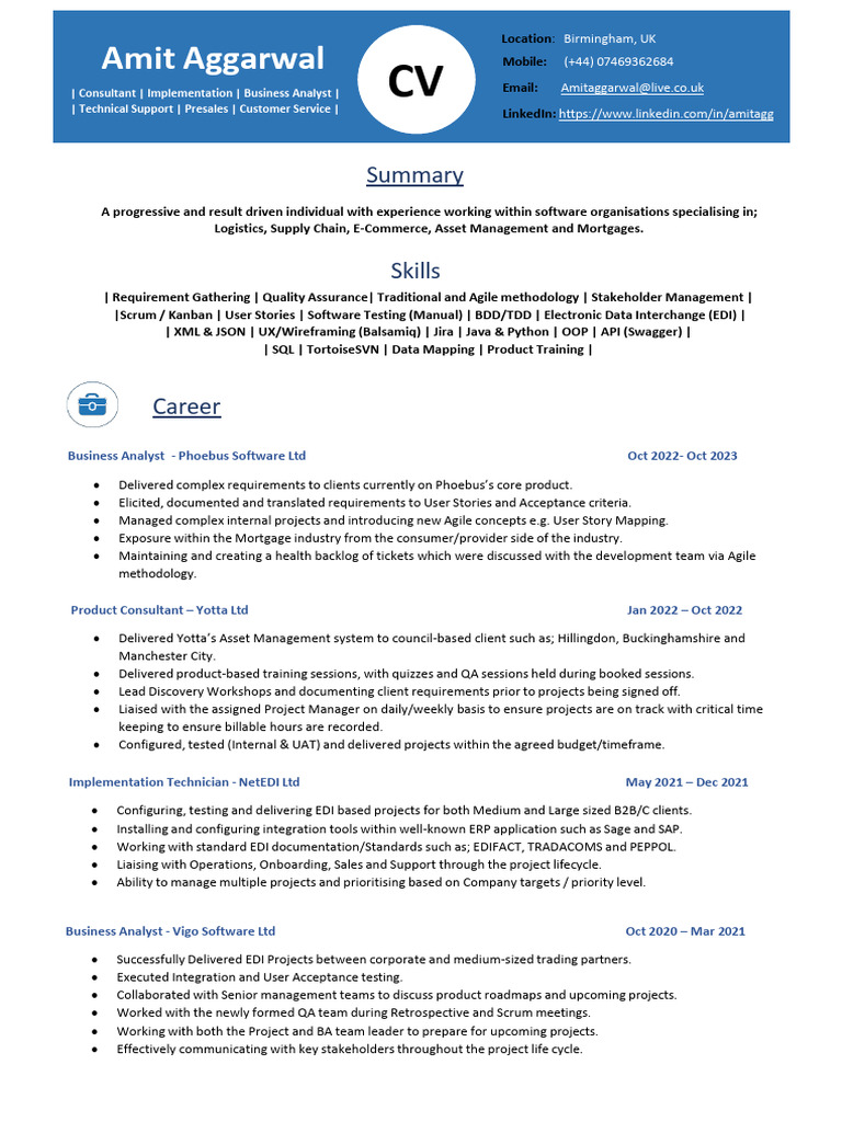Amit Aggarwal CV (2024) | PDF | Electronic Data Interchange | Agile ... Amit Aggarwal CV (2024) | PDF | Electronic Data Interchange | Agile ...