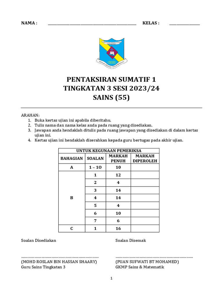 Soalan+Skema PS1 Sains T3 | PDF