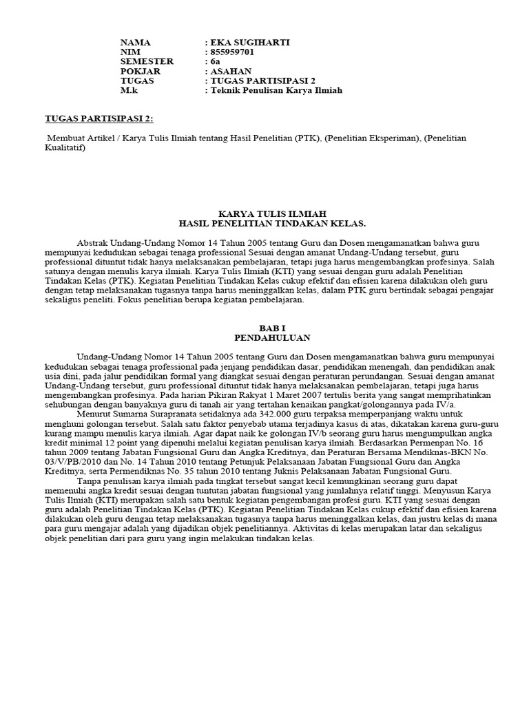 Tugas Partisipasi 2 Karya Ilmiah (Eka Sugiharti 855959701) | PDF
