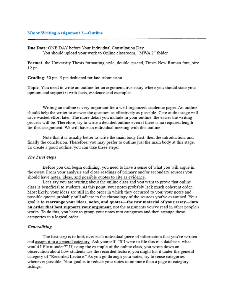 Major Writing Assignment 2 Guideline | PDF | Essays | Argument