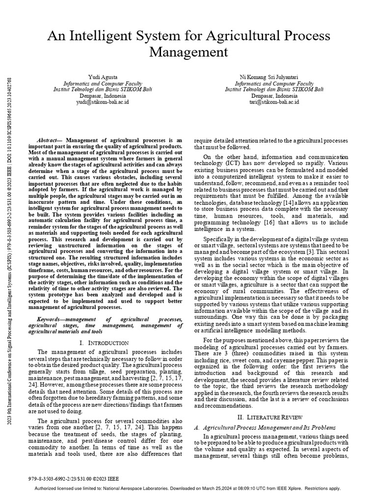 An Intelligent System For Agricultural Process Management | PDF ...