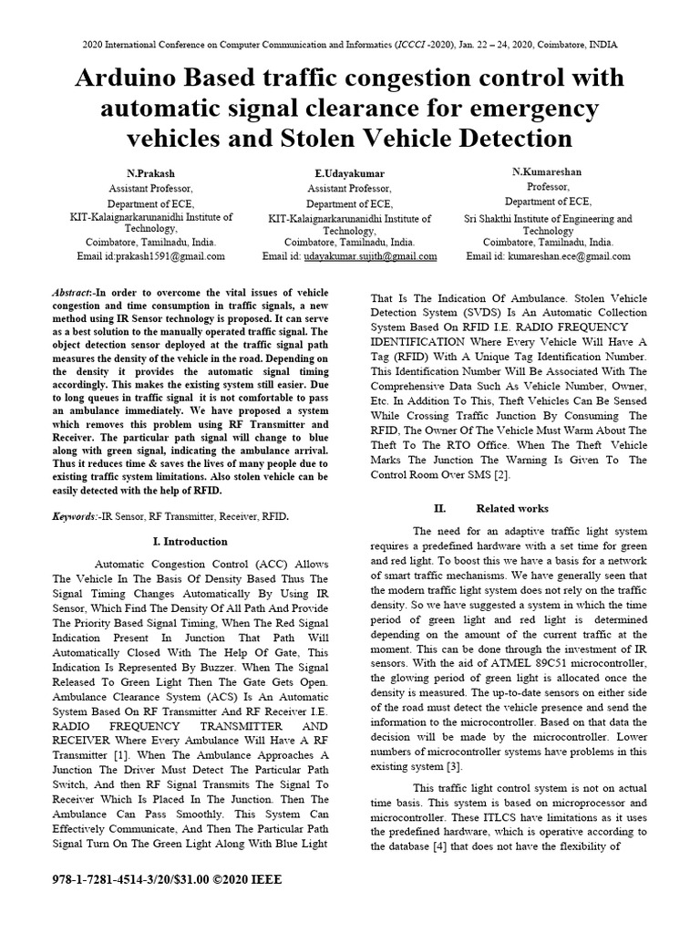 Arduino Based Traffic Congestion Control | PDF | Radio Frequency Identification | Traffic