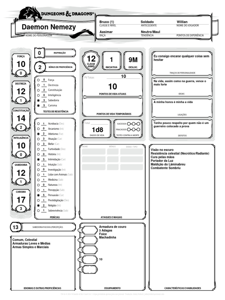 Ficha de Personagem: Daemon Nemezy | PDF