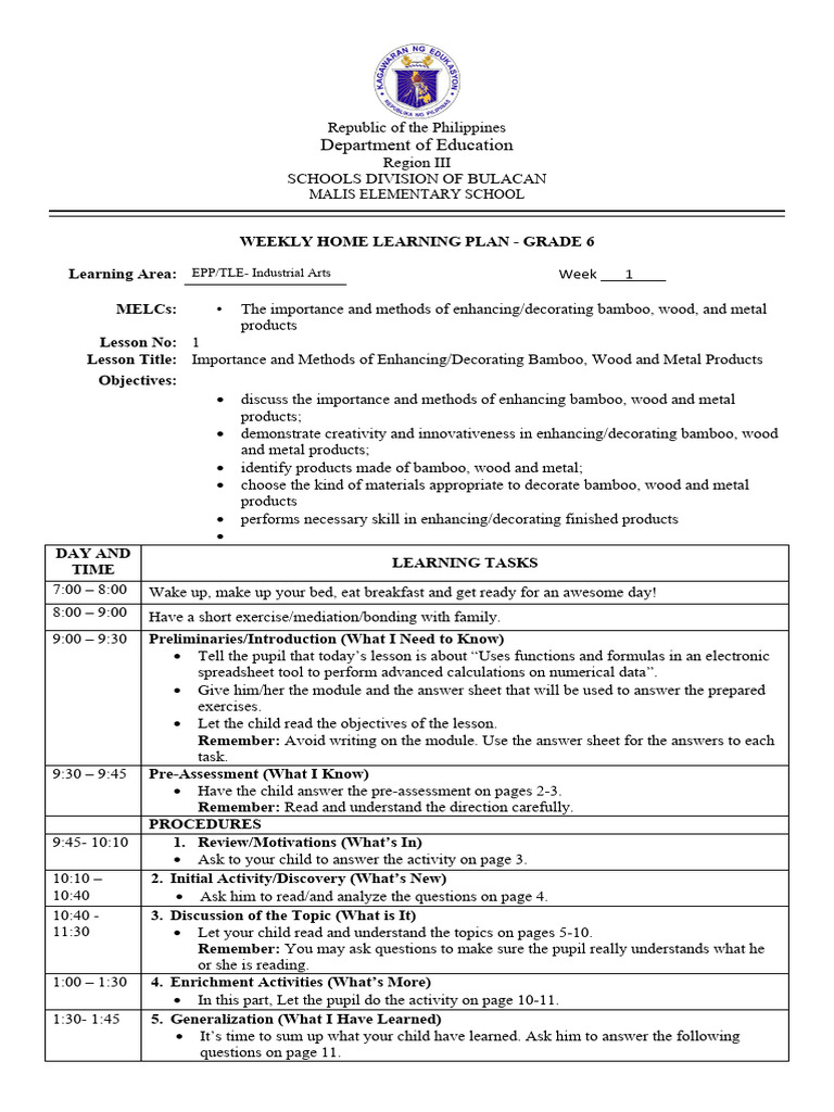 WHLP Q4 Epp6 M1 Ia - Tle6 | PDF | Learning | Behavior Modification