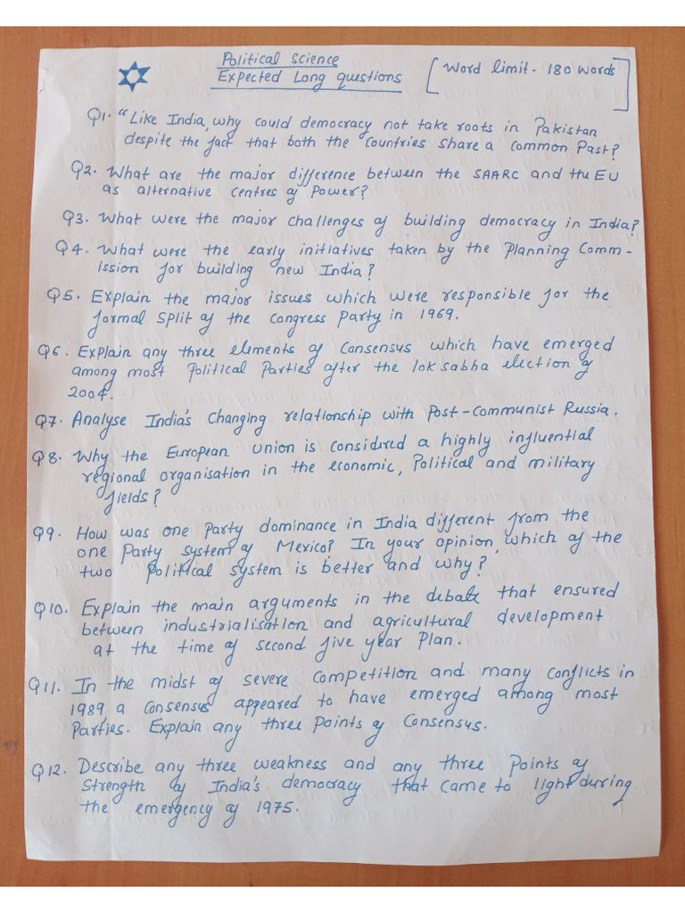 Most Expected Long Questions Pol Sci 12 D | PDF