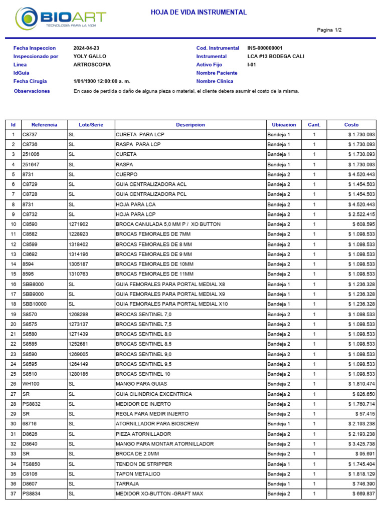 Hoja de Vida INS-000000001 | PDF