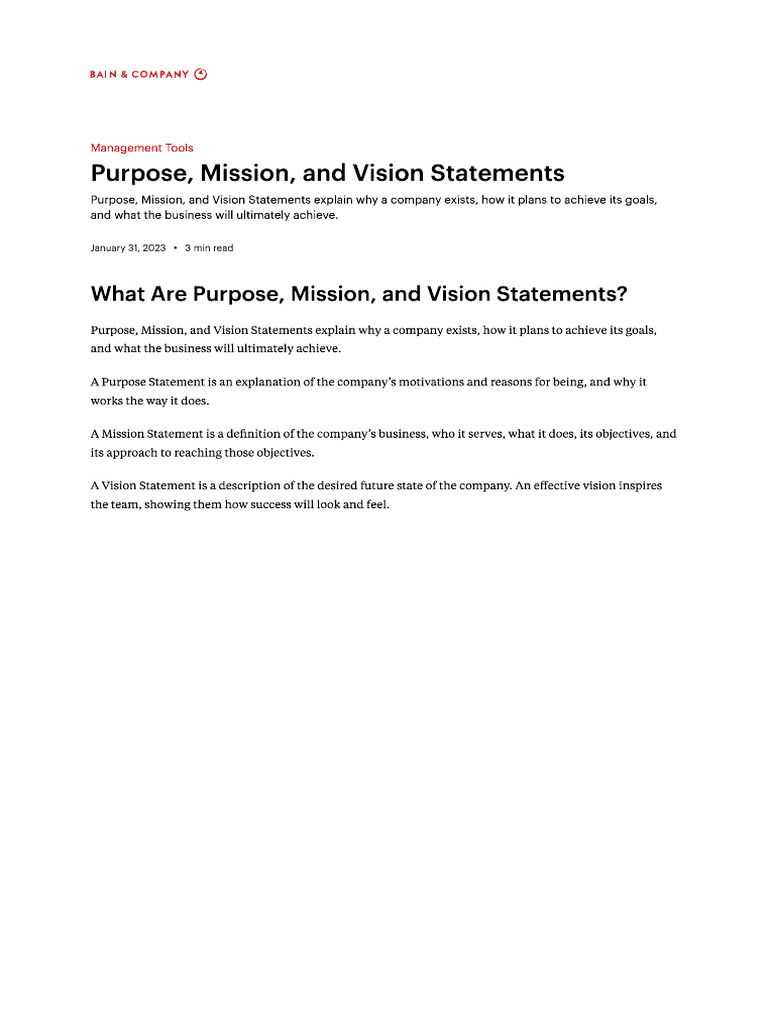 Purpose, Mission, and Vision Statements | PDF | Strategic Management ...