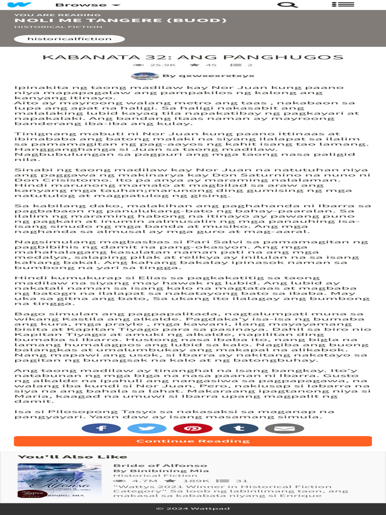 Noli Me Tangere (Buod) - Kabanata 32 Ang Panghugos - Wattpad | PDF