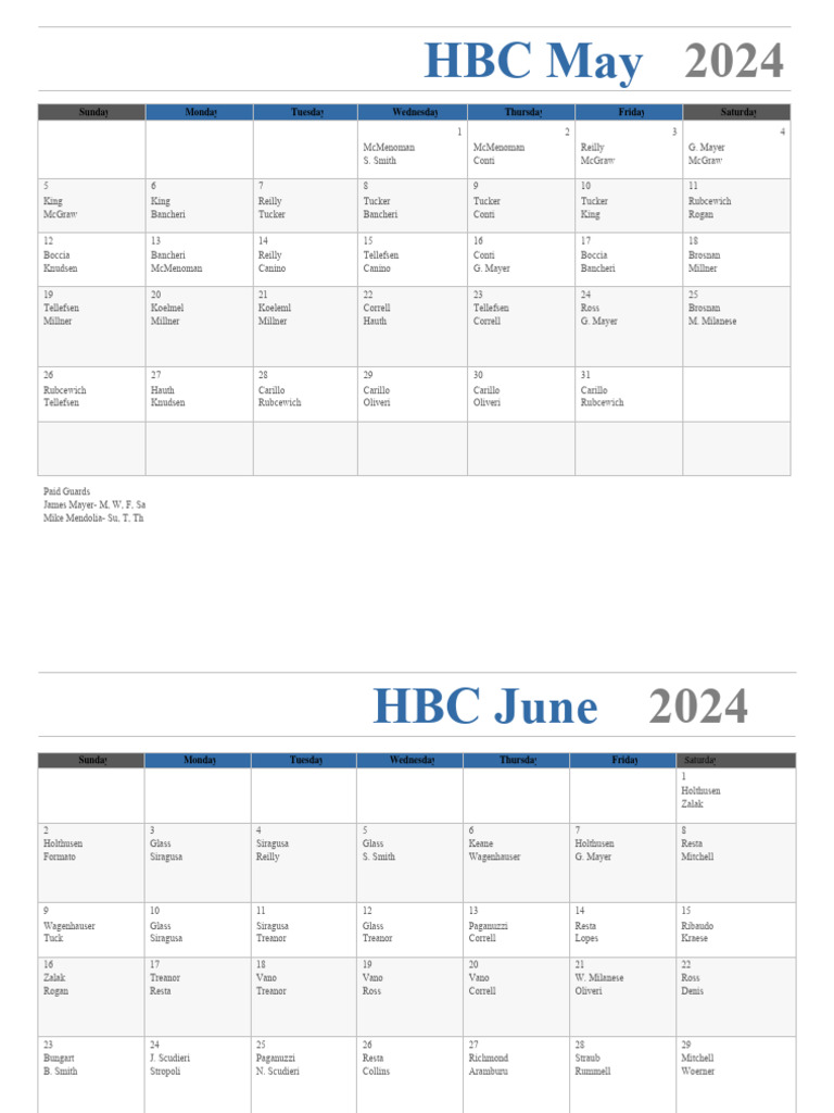 HBC Schedule May to October 2024 | PDF