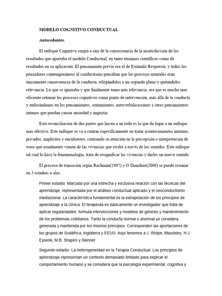 Evolución del Modelo Cognitivo Conductual | PDF | Terapia de conducta cognitiva | Desorden ...