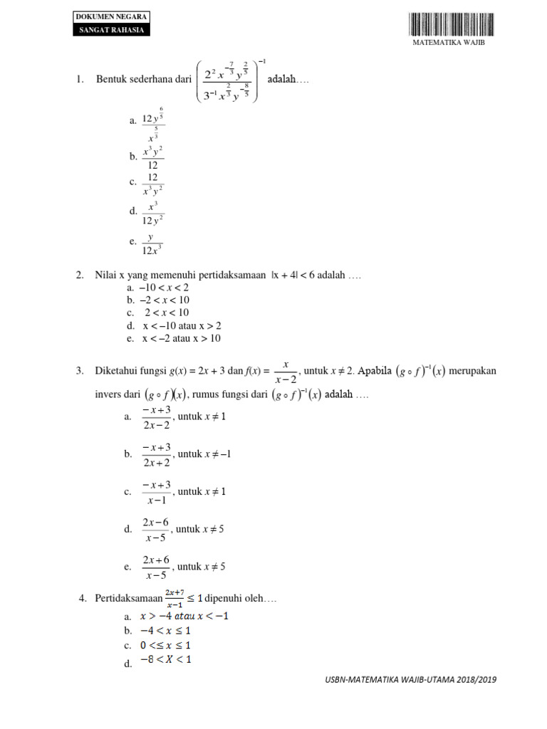 2019 - Soal Usbn Matematika Wajib Paket Utama k13 | PDF