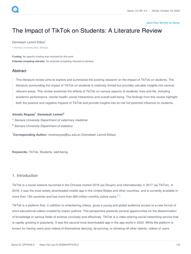 TikTok's Impact on Student Well-Being | PDF | Social Media | Popular ...