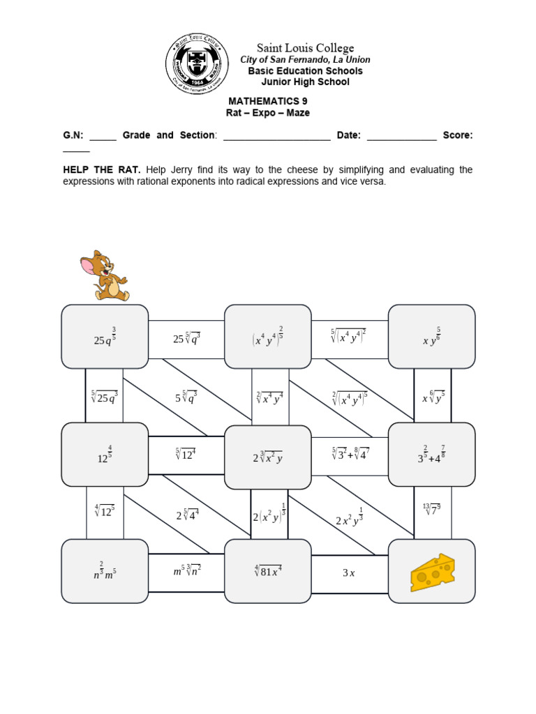 Rational Exponents Maze Worksheet | PDF