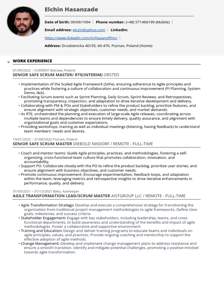 El Has Resume | Download Free PDF | Agile Software Development | Scrum ...