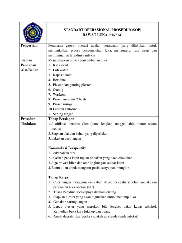 SOP Perawatan Luka Pasca Operasi SC | PDF | Sains & Matematika