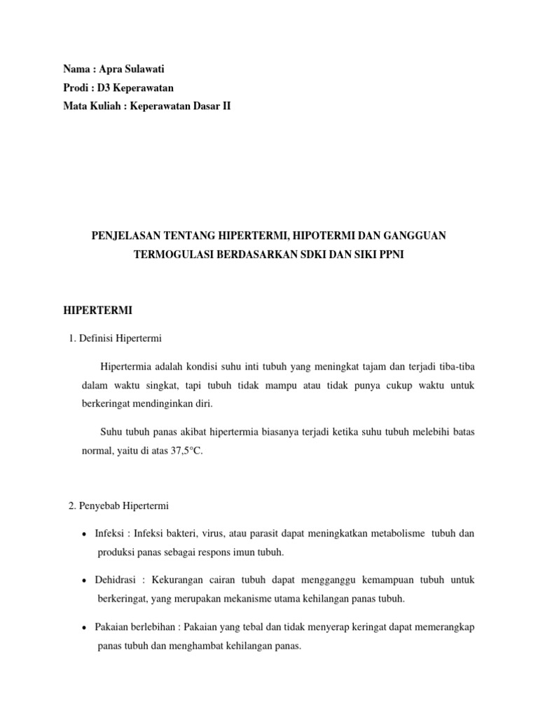 Penjelasan Tentang Hipertermi, Hipotermi Dan Gangguan Termogulasi | PDF ...