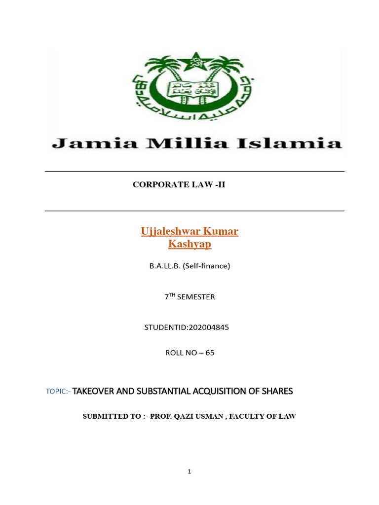 Corporate Law | PDF | Takeover | Mergers And Acquisitions