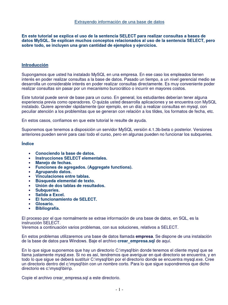 Tutorial MySQL 2 | PDF | Mi sql | Bases de datos