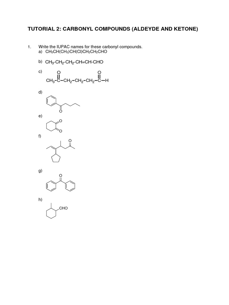 Tutorial 2 Carbonyl Compounds | PDF | Ketone | Aldehyde