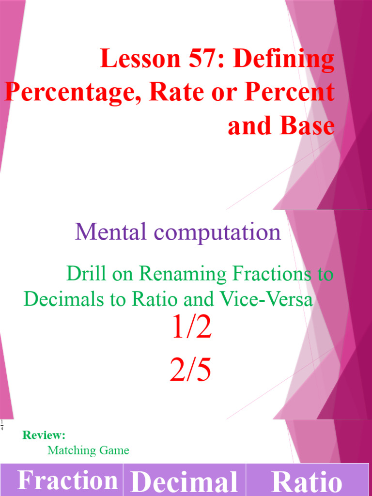 MATH Q1 Lesson 57 Defining Percentage Rate or Percent and Base | PDF ...