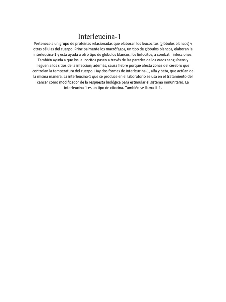 Funciones y usos de la interleucina-1 | PDF