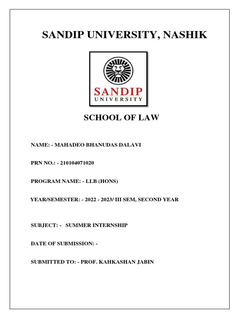 Internship Report LLB Hons | PDF