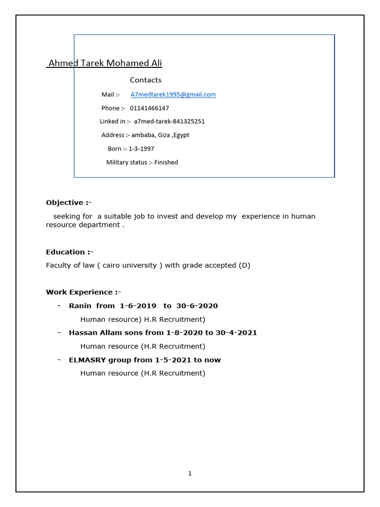 CV Ahmed Tarek ١ | PDF