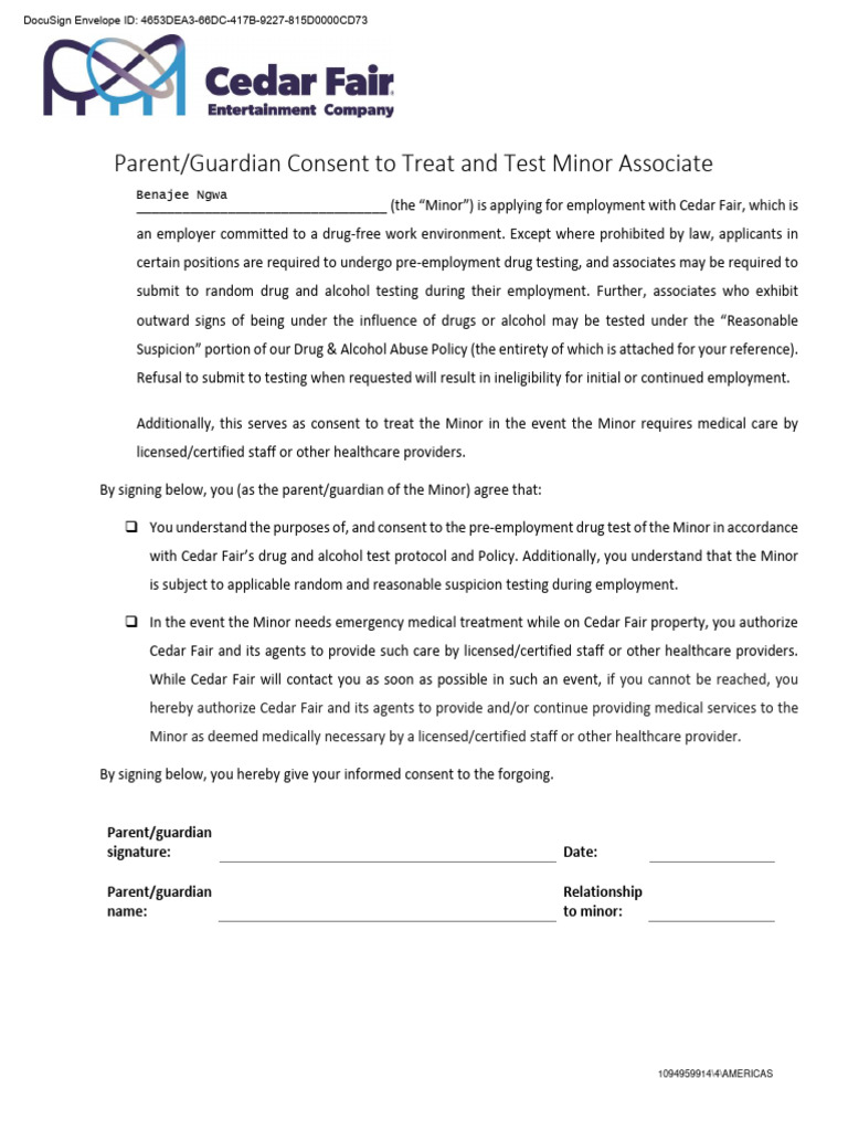 Kings Dominion Parental Consent To Test and | PDF | Informed Consent ...