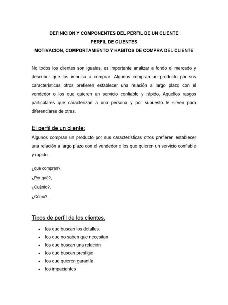 Componentes del Perfil del Cliente | PDF | Cliente | Comportamiento