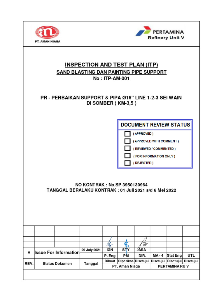 ITP - Sand Blast & Painting Project Pipe Support Sie Wien (TTD IG) - Signed | PDF