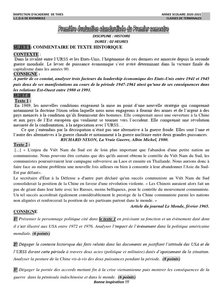 DEVOIR D HISTOIRE TERMINALE | PDF | Communisme | Chine