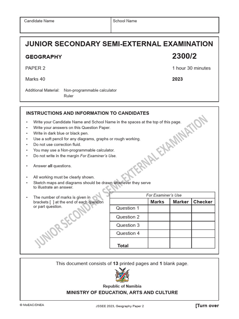 Examina Tion: Junior Secondary Semi-External Examination | PDF | Plate ...