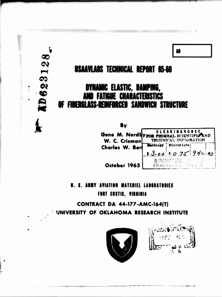 Usmvlabs Technical Report 65-60 Dynamic Elastic, Damping. and Fatigue ...