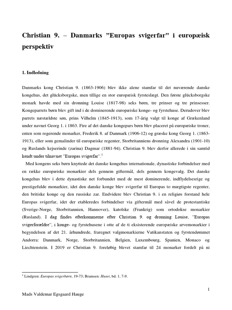 Christian 9. Danmarks Europas Svigerfar I Europaeisk Perspektiv 1 | PDF