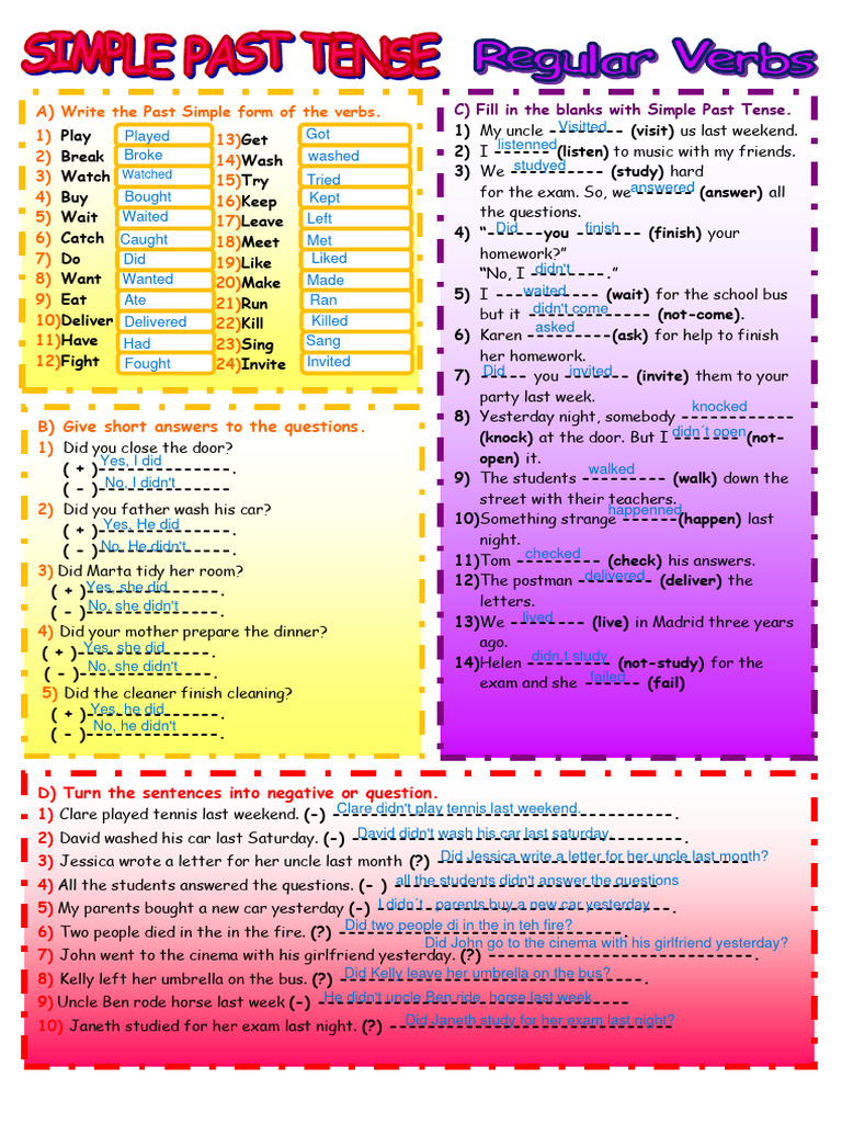 Past Simple Grammar Exercise (1) - 2-Fusionado | PDF