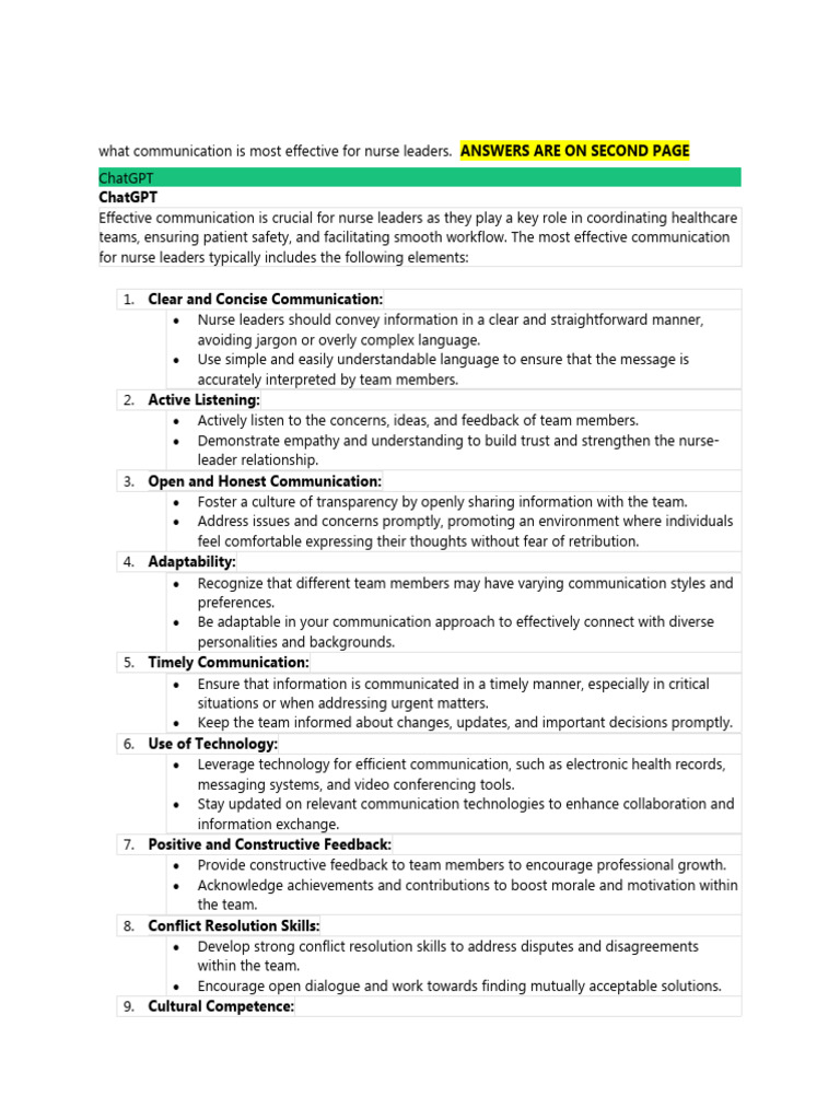 Effective Communication for Nurse Leaders | PDF | Communication ...