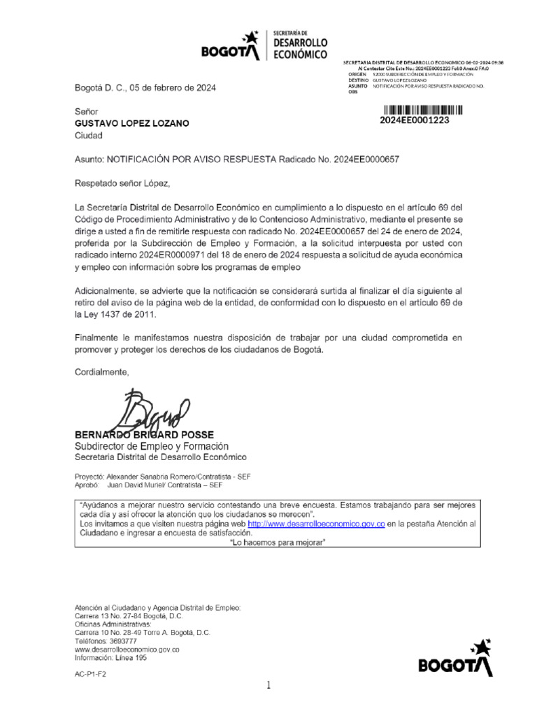 Solicitud Publicación Respuesta Radicado 2024ER971 | PDF