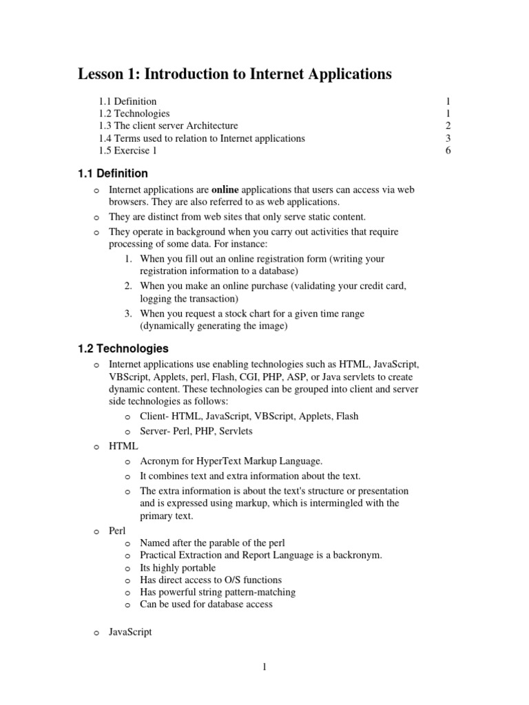 Lesson 1 Introduction To Internet Applications Pdf World Wide Web Internet And Web 