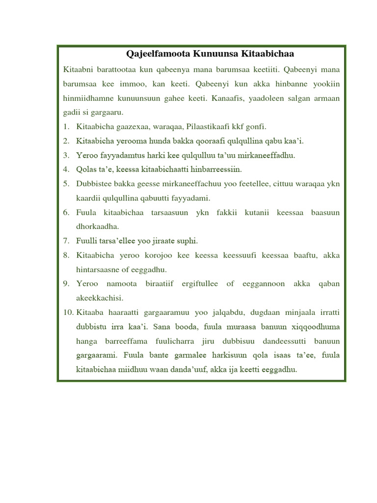 Afan Oromo Grade 9 | PDF